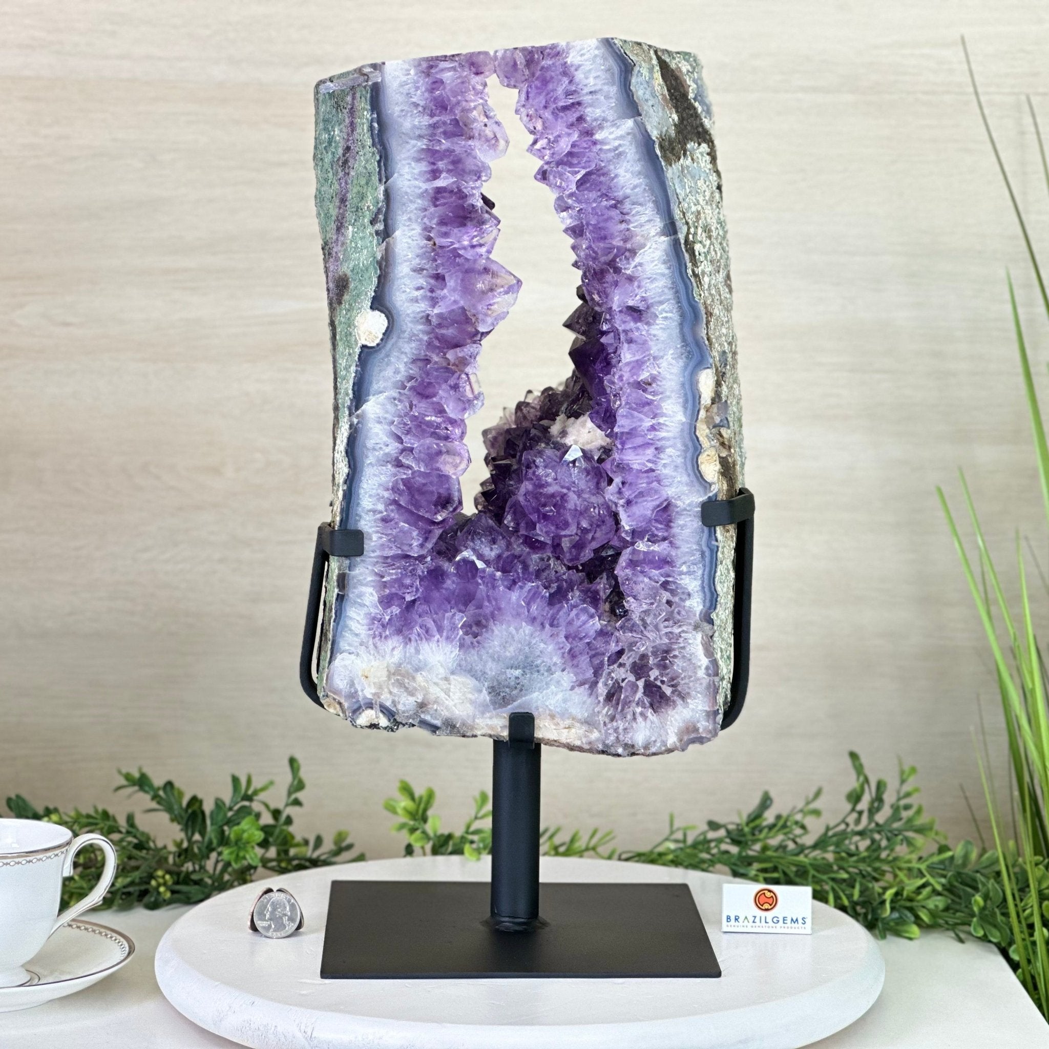 Amethyst Cluster on a Metal Base For Sale by Brazil Gems® #5491-0218 ...